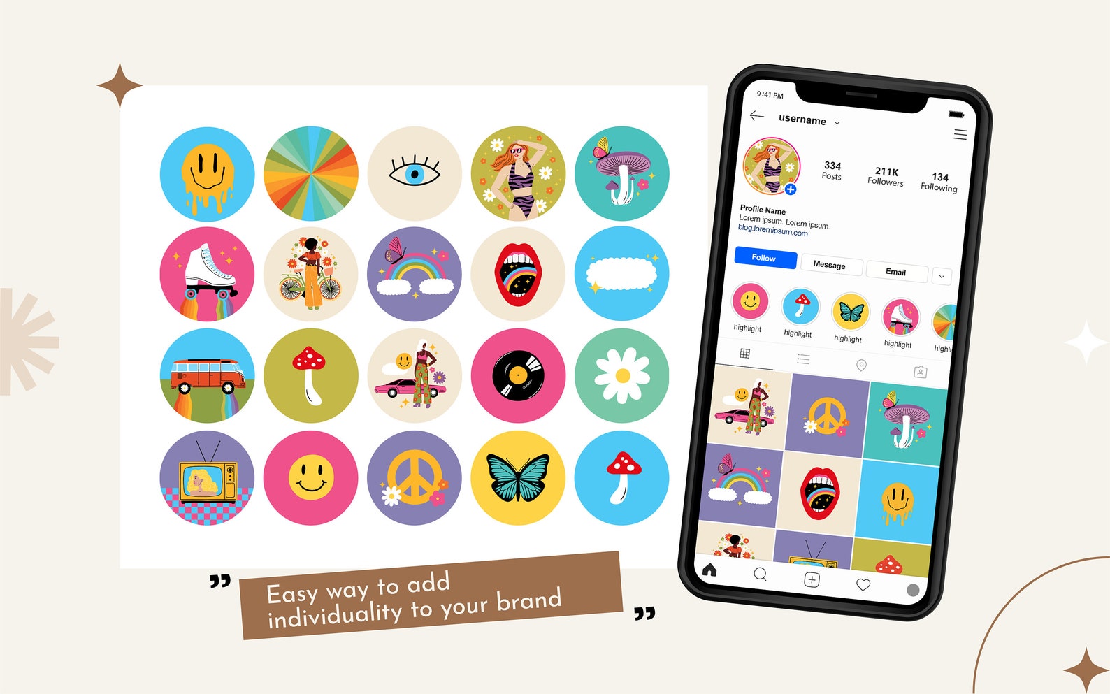 Retro Groovy Instagram Highlight Covers. Psychedelic Hippie Instagram ...