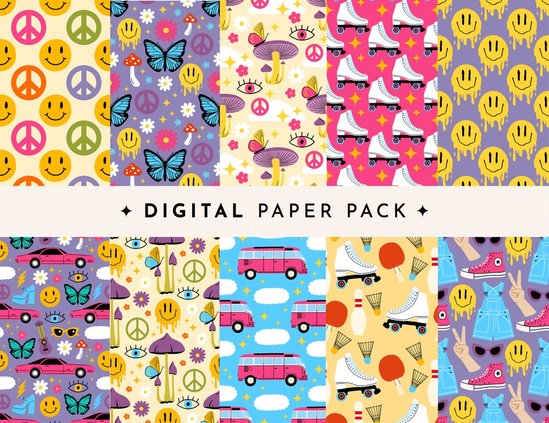 Groovy Retro Patterns. Retro Smiley Face Seamless Pattern Bundle ...