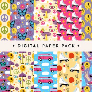 Groovy Retro Patterns. Retro Smiley Face Seamless Pattern Bundle ...