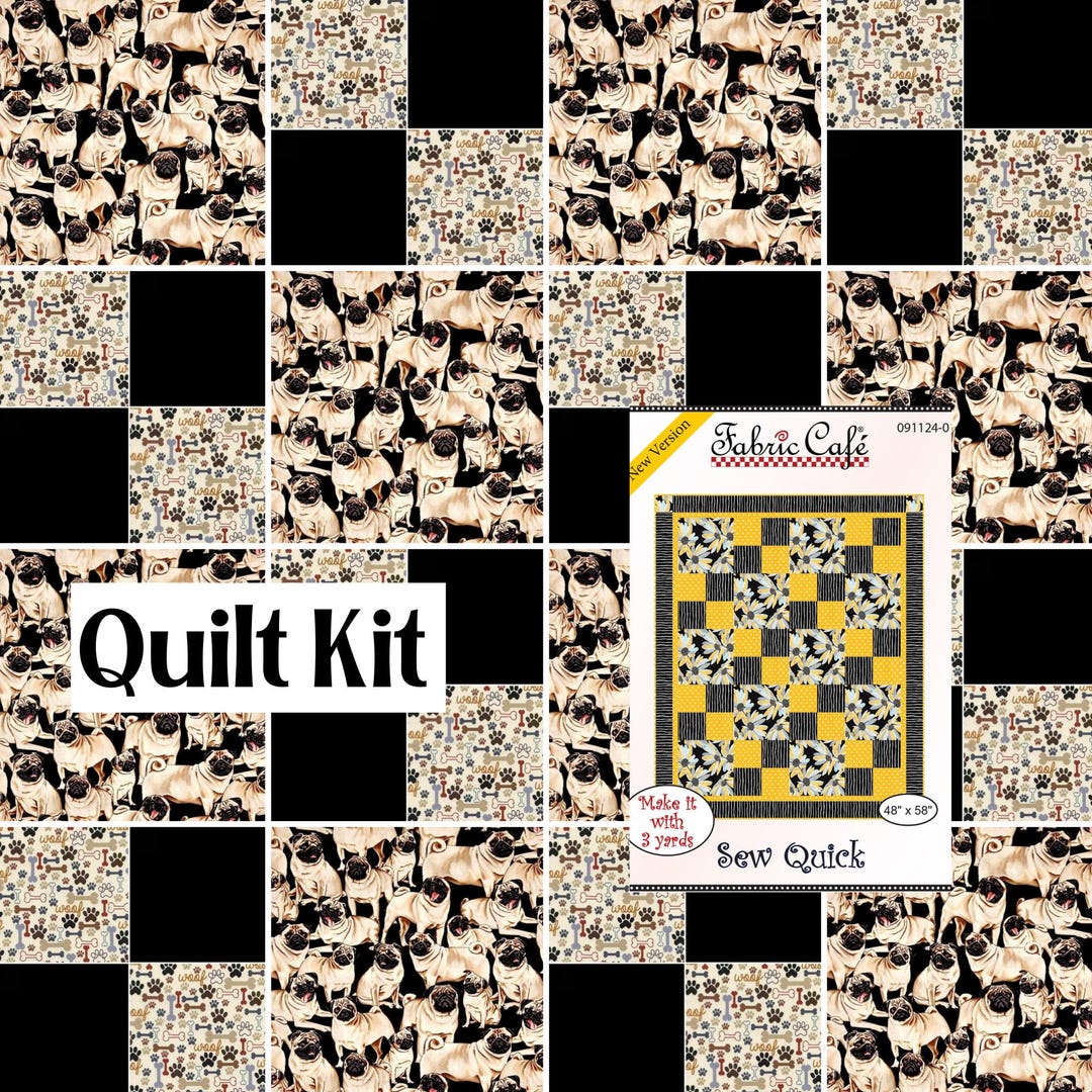 Sew Quick Fabric Café Quilt Kit With Timeless Treasures Pug Dog Fabric ...