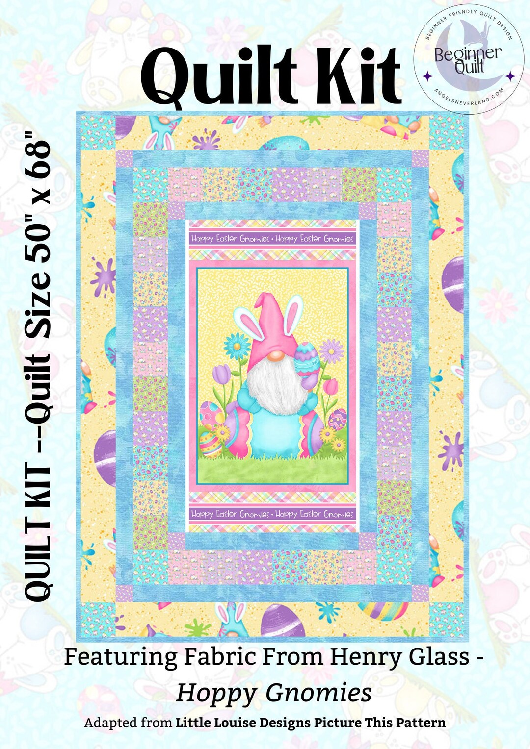 Hoppy Easter Gnomies Easy DIY Beginner QUILT KIT With Henry Glass Fabric and Picture This ...