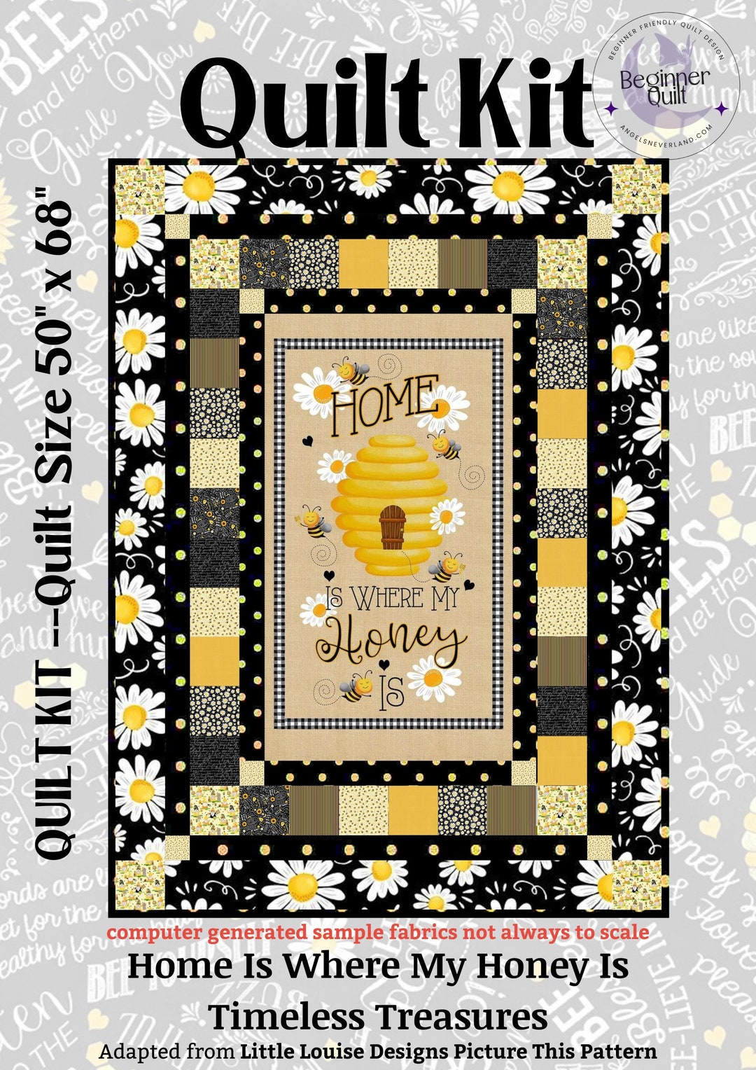 Beginner Bee Hive Quilt Kit Timeless Treasures Home is Where My Honey ...