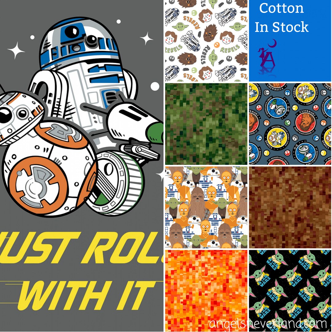 Star Wars Fabric BUNDLE Just Roll With It Panel, BB8, R2D2, and DO Star ...