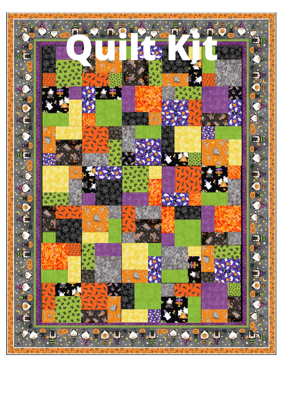 Halloween Quilt Kit Featuring Northcott Gnomes Night Out Cotton Fabric ...