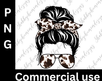 Cow Print Mom Life Messy Bun PNG BUNDLE PNG Downloadable Digital File ...