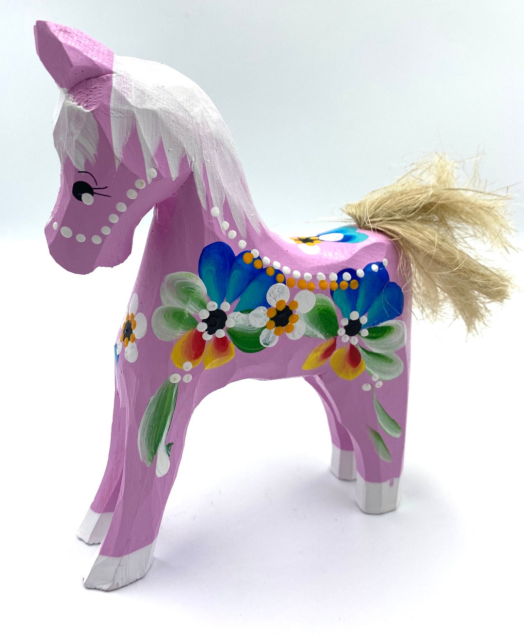 Pink Folk Horse/ Hand Carved Horse/ Traditional Polish Folk Toy/ Folk ...