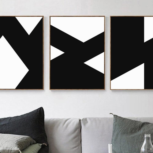 Abstract Square Wall Art Printable Black and White Golden | Etsy