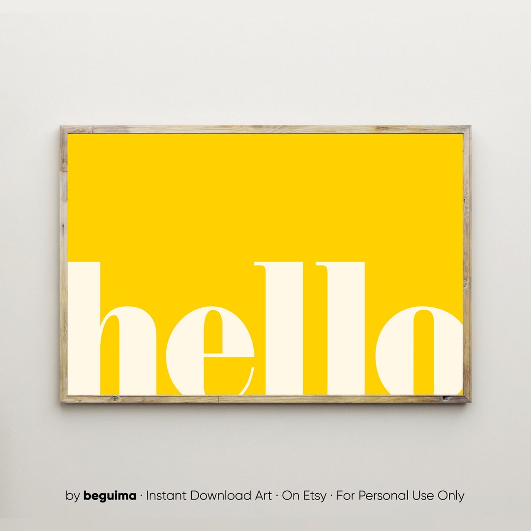 Hello Print,entryway Sign,yellow,wall Art, Poster,welcome,printable ...