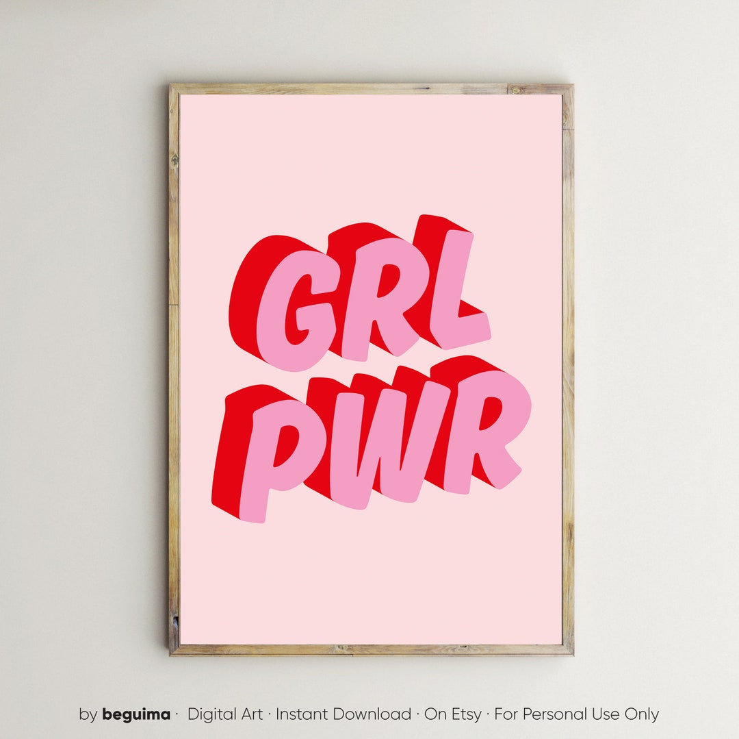 Girl Power Print,grl Pwr,pink,red,feminist,feminism,poster,girl Room ...