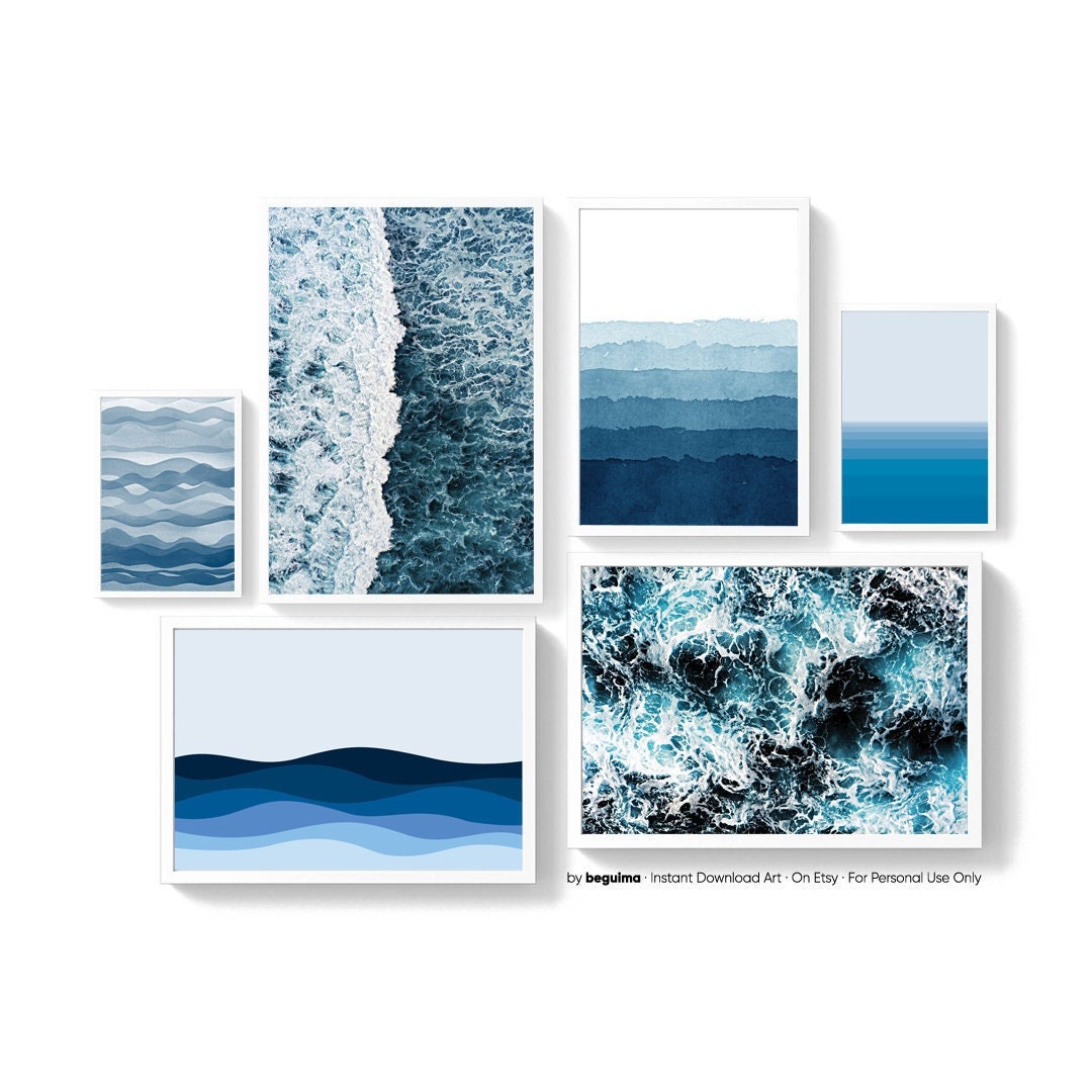 Sea Wall Art,galley Wall Set of 6 Prints,ocean,watercolor,painting,blue ...