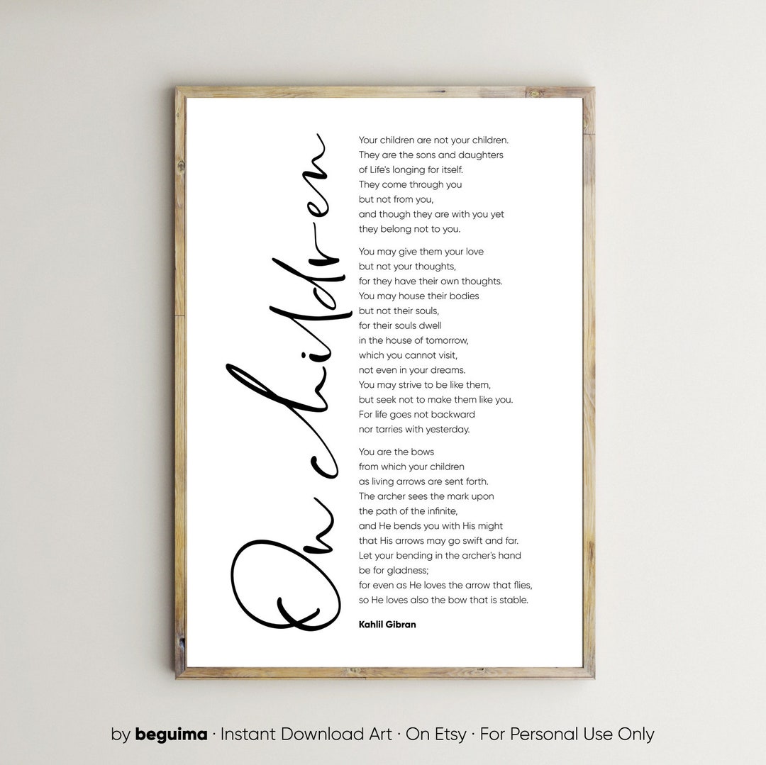 On Children,khalil Gibran,poem Print,printable Wall Art,nursery Sign ...