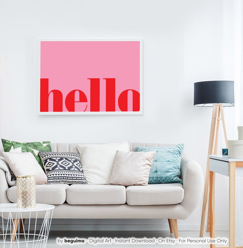 Hello Printpinkredhello Posterprintable Wall - Etsy