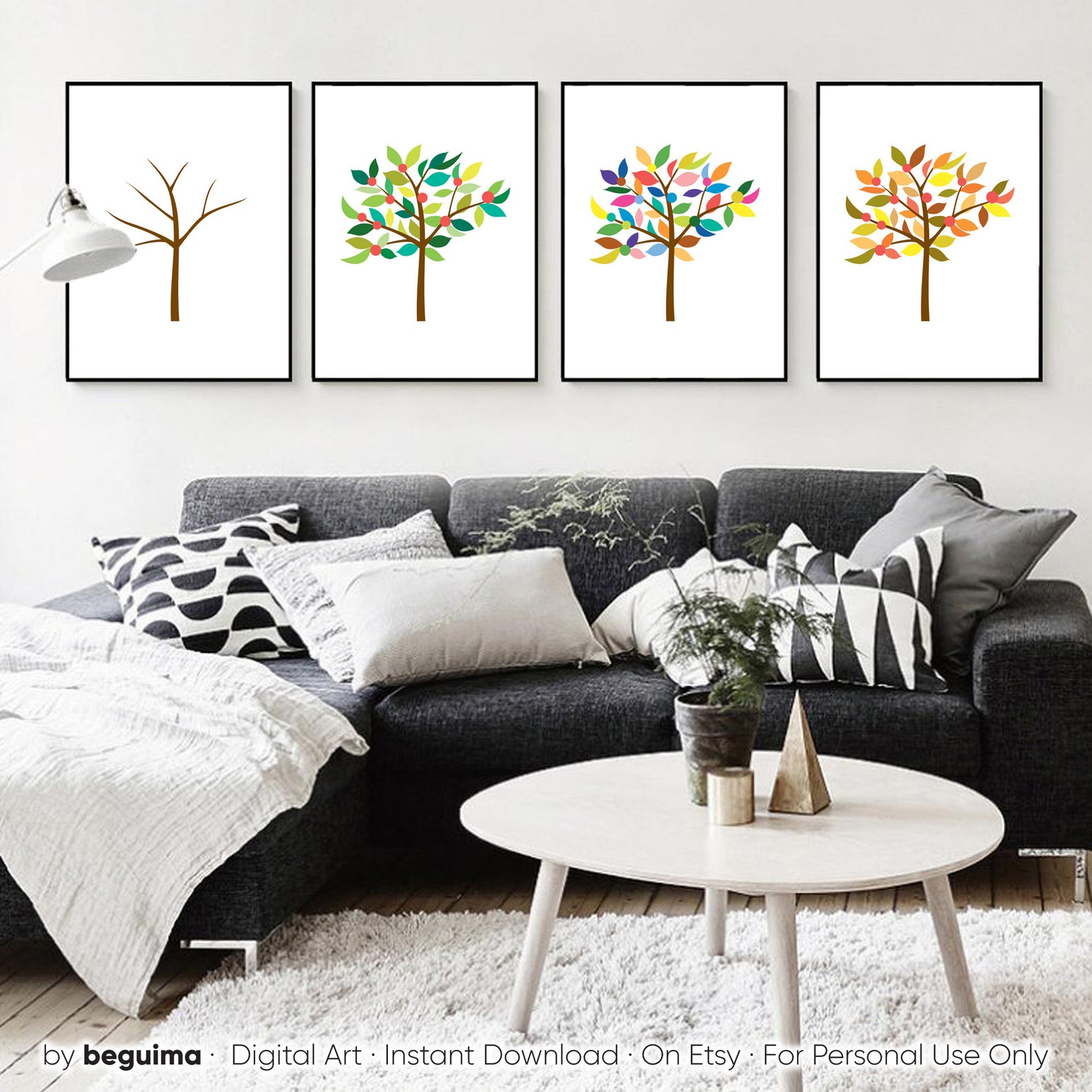Tree Wall Art,four Seasons,botanical Prints,set of 4,trees Poster ...