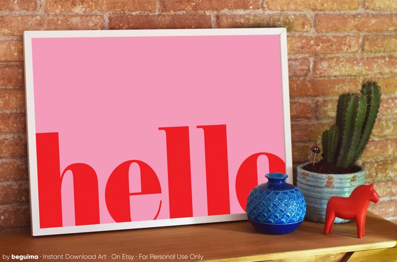 Hello Printpinkredhello Posterprintable Wall | Etsy