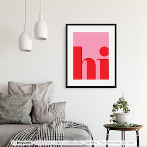Hi Print,pink,red,hello Wall Art,hi Poster,printable Wall Art,entryway ...