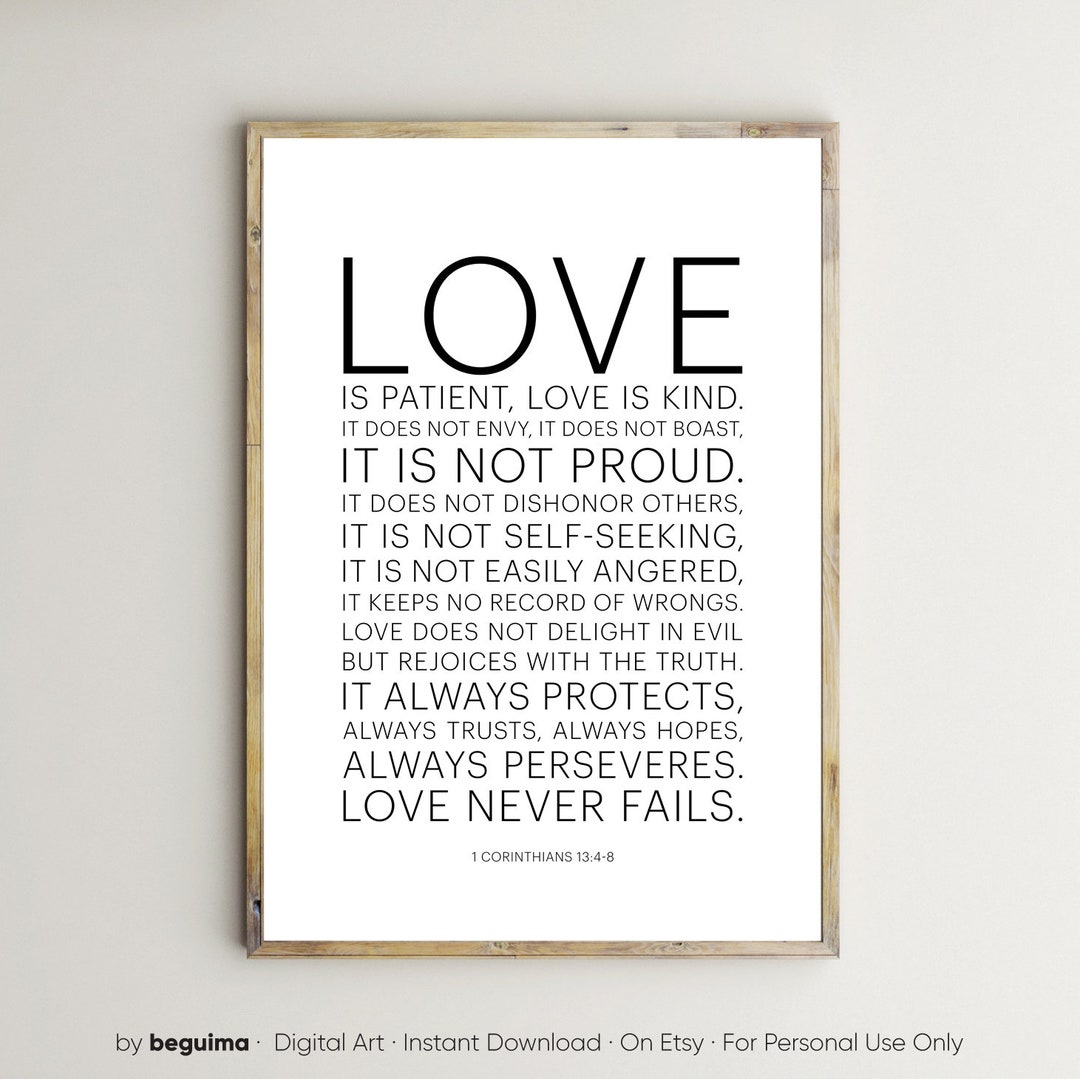 1 Corinthians 13:4-8,love is Patient,love is Kind,bible Verse Print ...