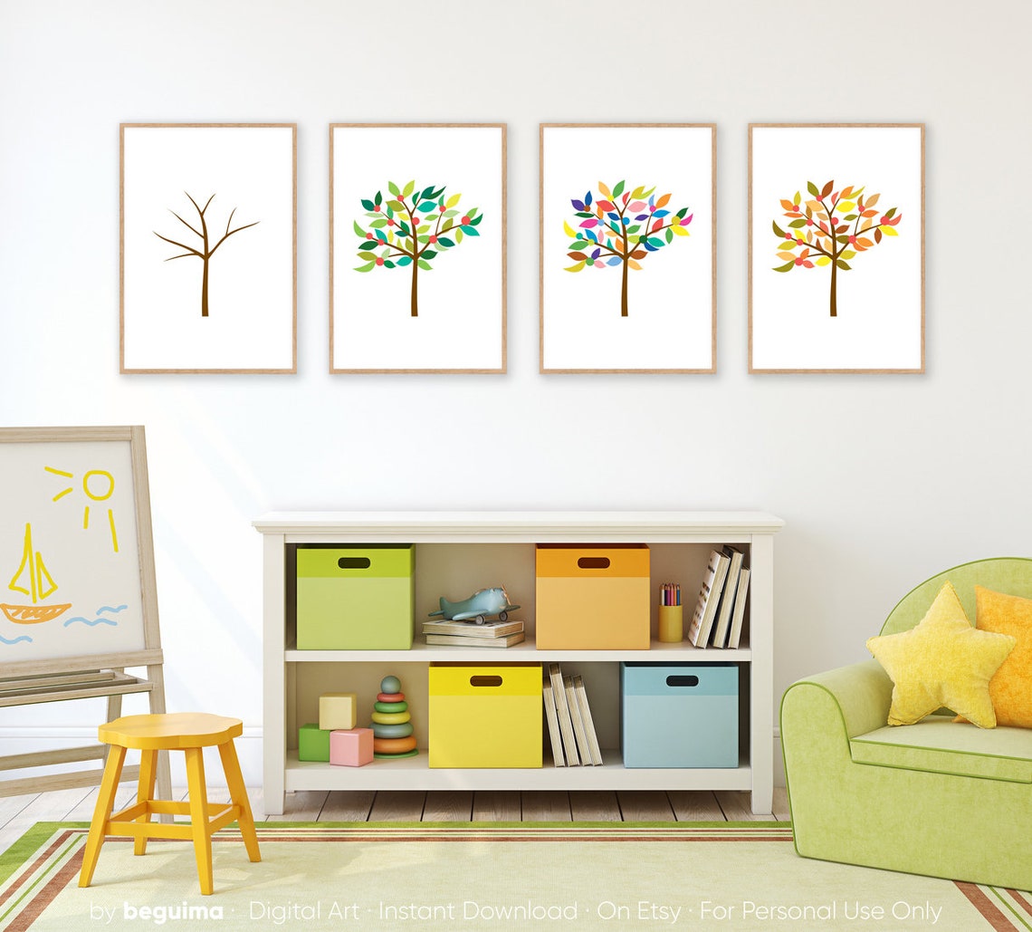 Tree Wall Art,four Seasons,botanical Prints,set of 4,trees Poster ...