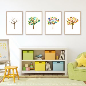 Tree Wall Art,four Seasons,botanical Prints,set of 4,trees Poster ...