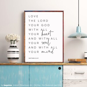 Love the Lord Your God,matthew 22:37,bible Verse Print,christian Wall ...