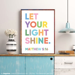 Bible Verse for Kids,let Your Light Shine,christian Prints ...