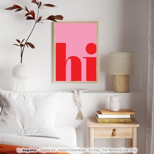 Hi Print,pink,red,hello Wall Art,hi Poster,printable Wall Art,entryway ...