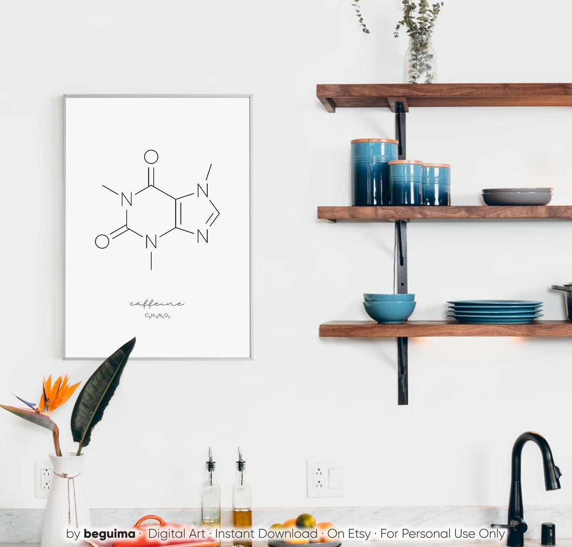 Coffee Prints Caffeine Molecule Office Wall Art Molecular Structure ...