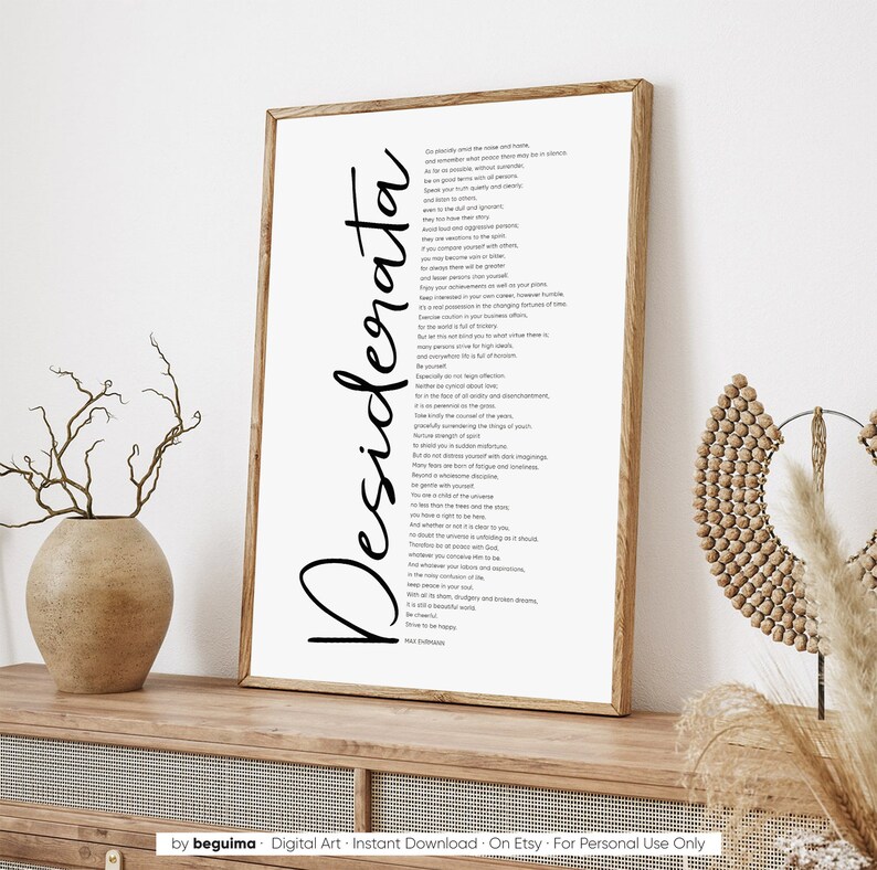 Desiderata Prints,max Ehrmann Poem,printable Wall Art,poster,home Decor ...