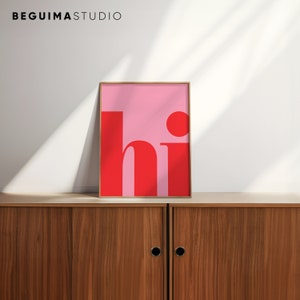 Hi Print,pink,red,hello Wall Art,hi Poster,printable Wall Art,entryway ...