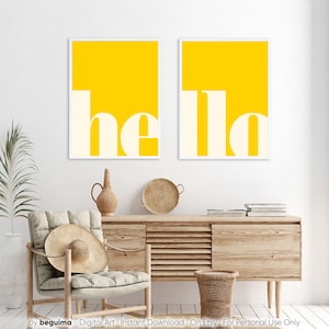 Hello Poster,yellow Print,hello Wall Art,diptych,double Print,entryway ...