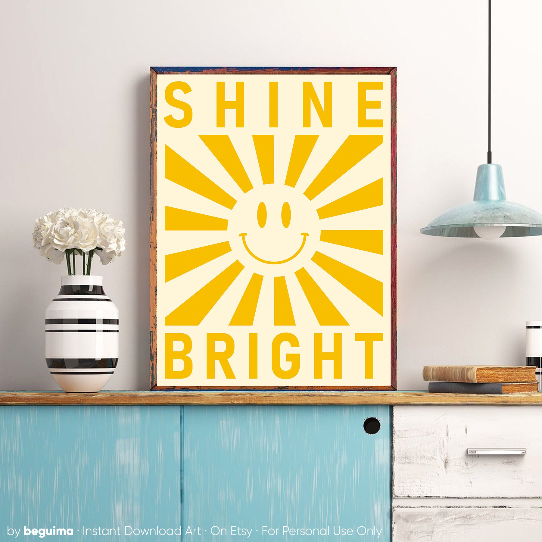 Shine Bright,smiley Prints,yellow Wall Art,nursery Sun,kids Printable ...