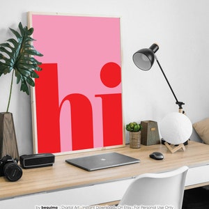 Hi Print,pink,red,hello Wall Art,hi Poster,printable Wall Art,entryway ...