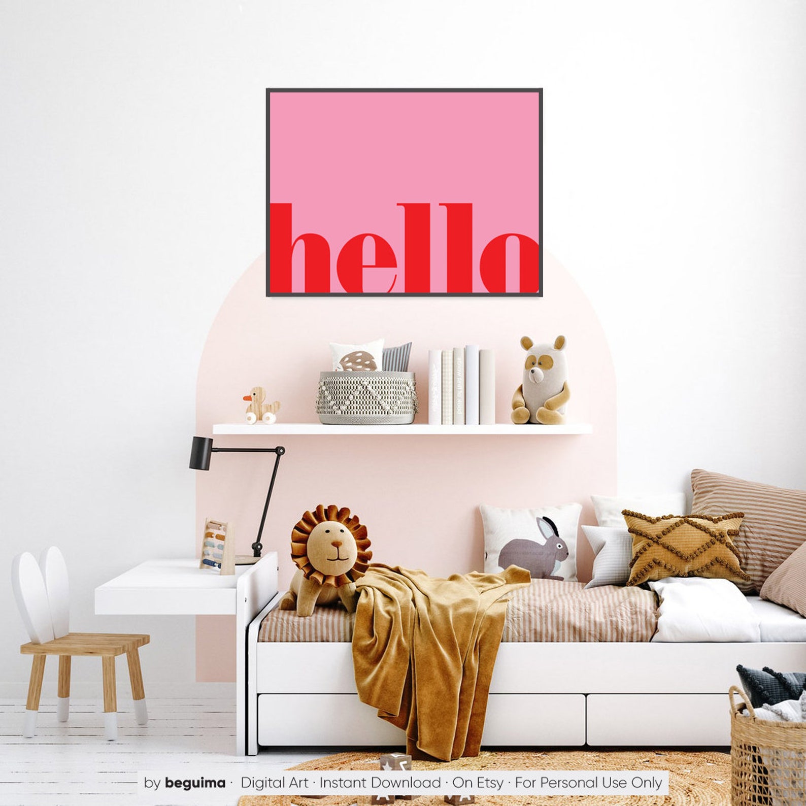 Hello Printpinkredhello Posterprintable Wall | Etsy