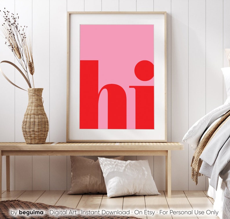 Hi Print,pink,red,hello Wall Art,hi Poster,printable Wall Art,entryway ...