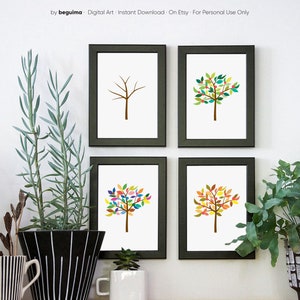 Tree Wall Art,four Seasons,botanical Prints,set of 4,trees Poster ...