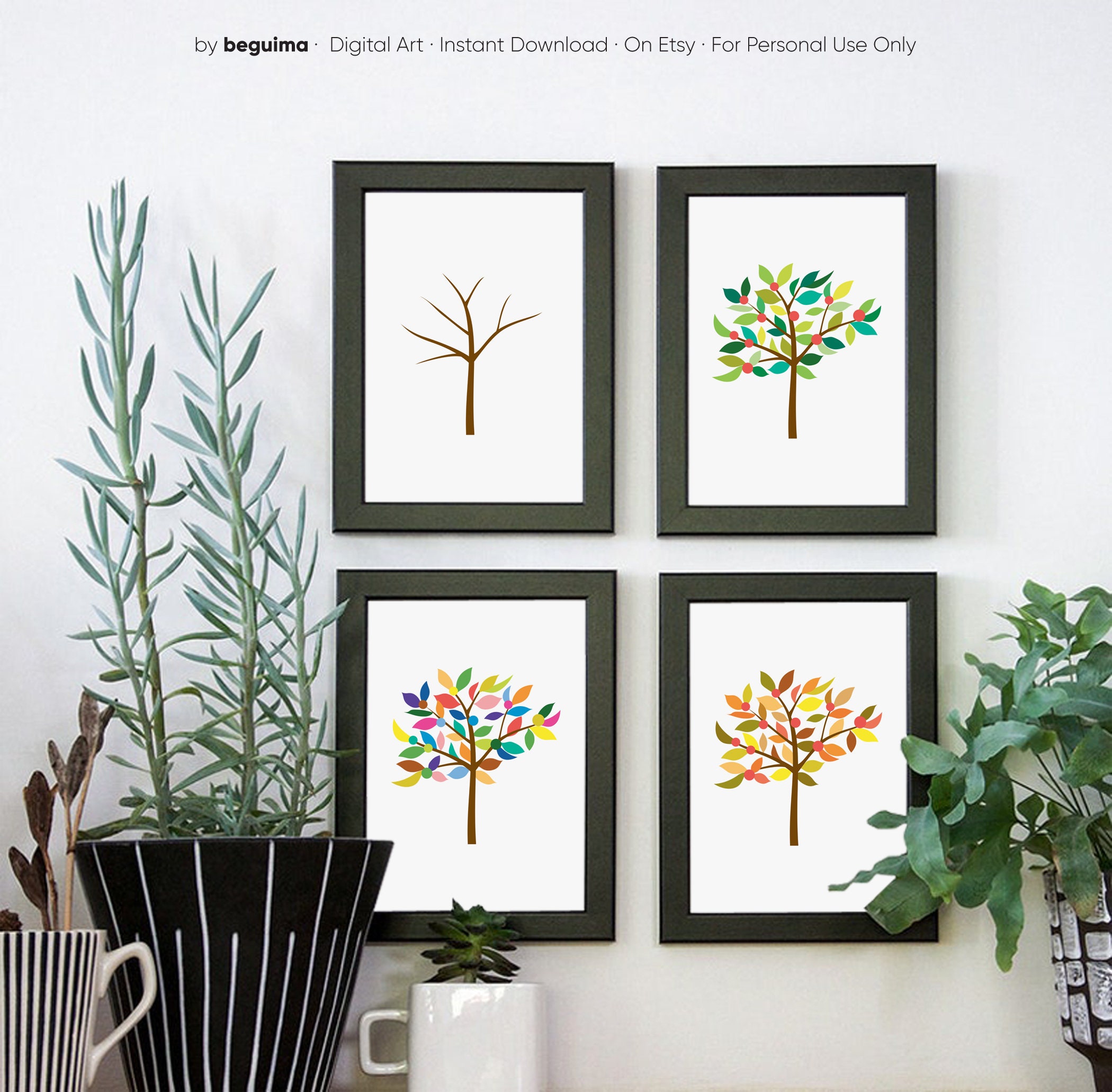Tree Wall Art,four Seasons,botanical Prints,set of 4,trees Poster ...