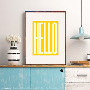 Hello Wall Art,hello Prints,yellow Wall Art,welcome Poster,printable ...