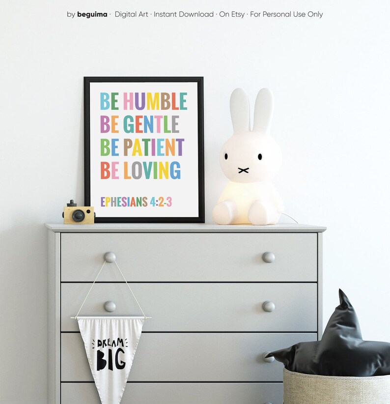 Christian Print,kids Bible Verse,ephesians 4:2-3,classroom Decor ...