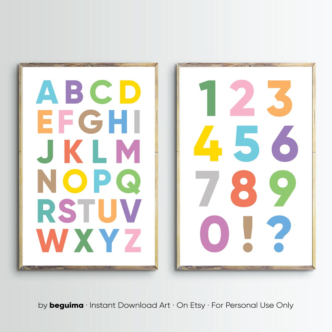 Alphabet Prints,numbers Print,abc,educational Wall Art for Kids ...