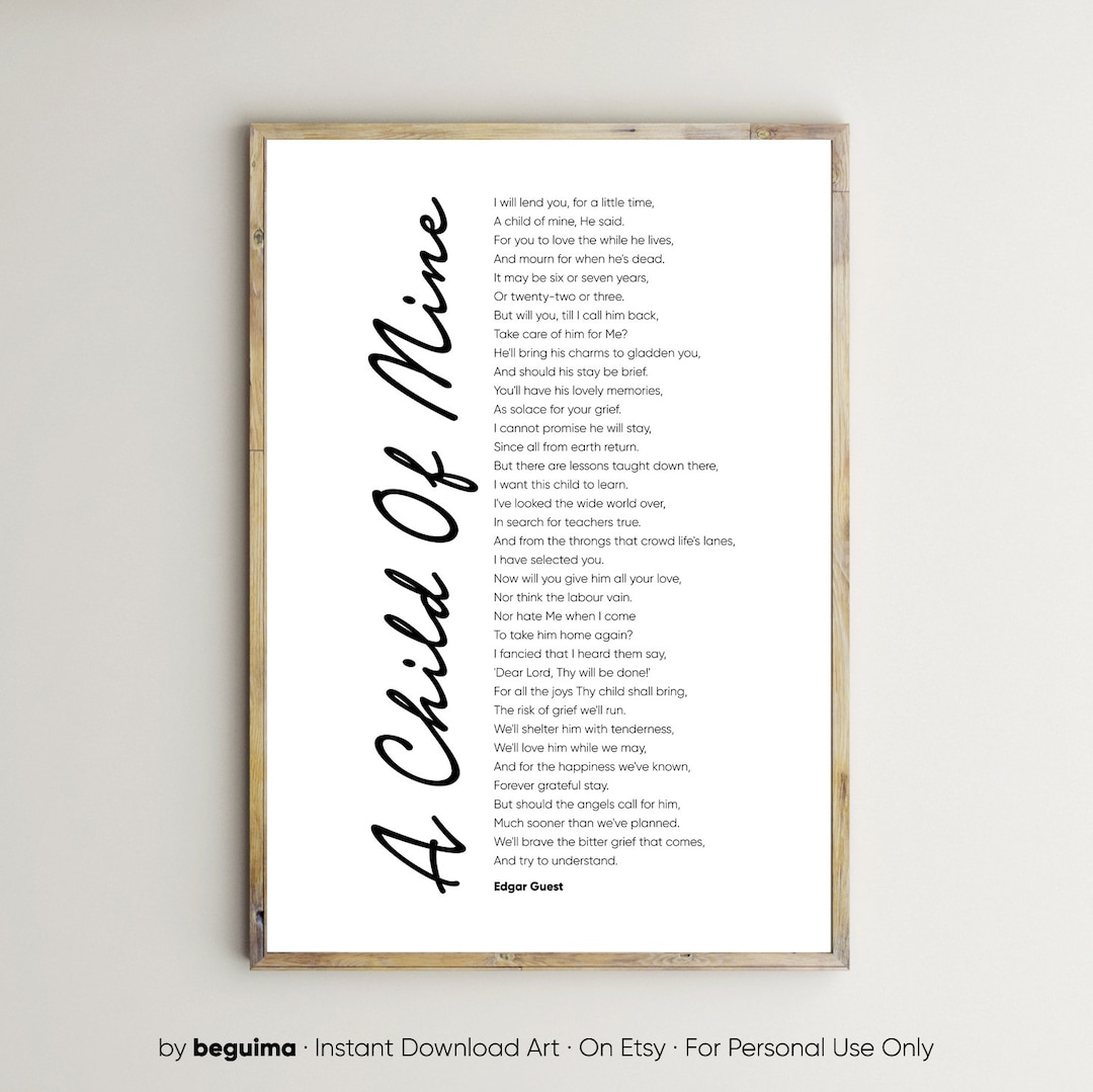 A Child of Mine,birth Poem Prints,god Inspirational Quote,christian ...