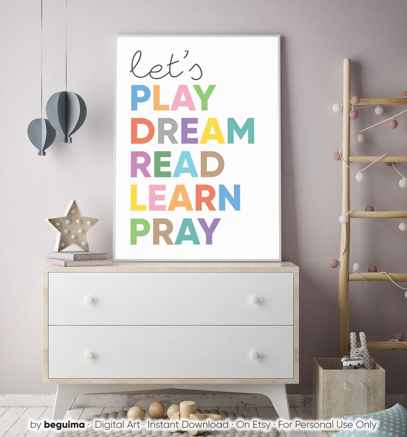 Kids Christian Print,pray,let's Play,let's Read,dream,learn,nursery ...