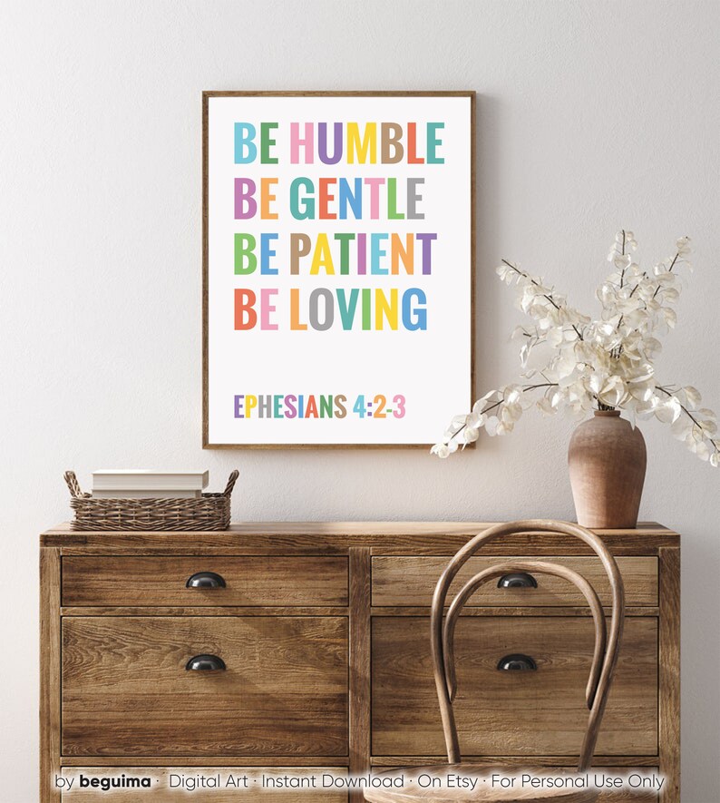 Christian Print,kids Bible Verse,ephesians 4:2-3,classroom Decor ...