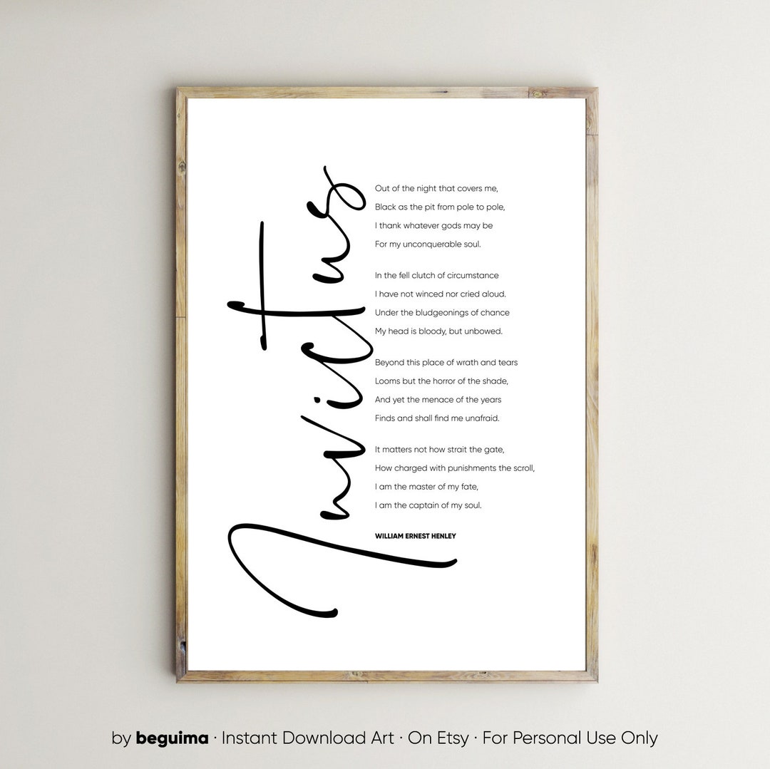 Invictus Poem,william Ernest Henley,inspirational Print,poster,home ...