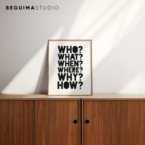 Who,what,when,where,why,how,five Ws,questions,query,educational Prints ...