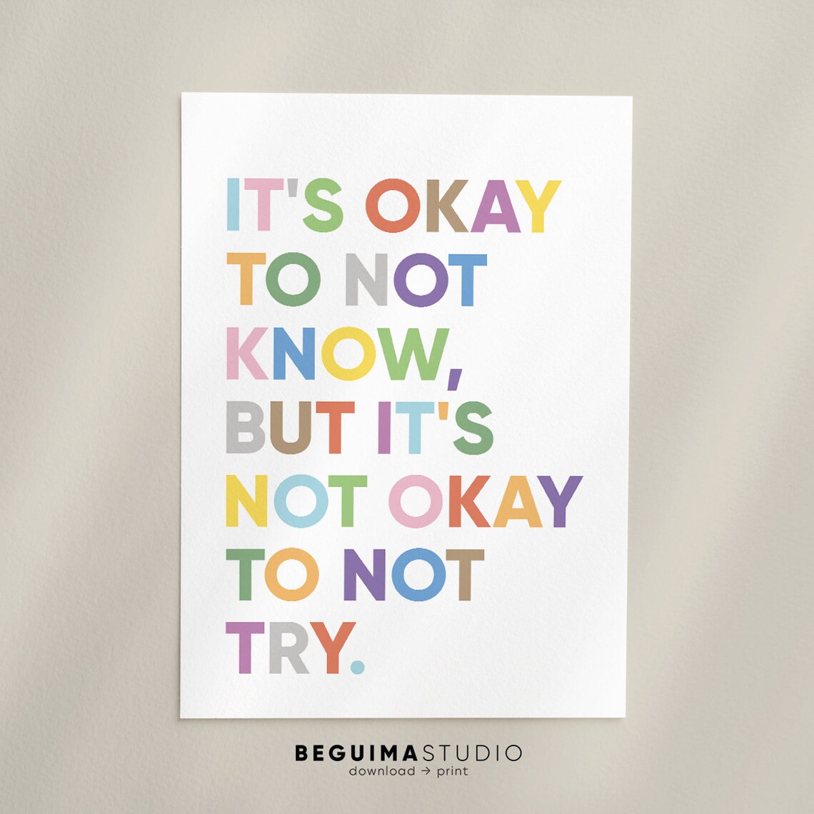 It's Okay to Not Know but It's Not Ok to Not Try,classroom Decor ...