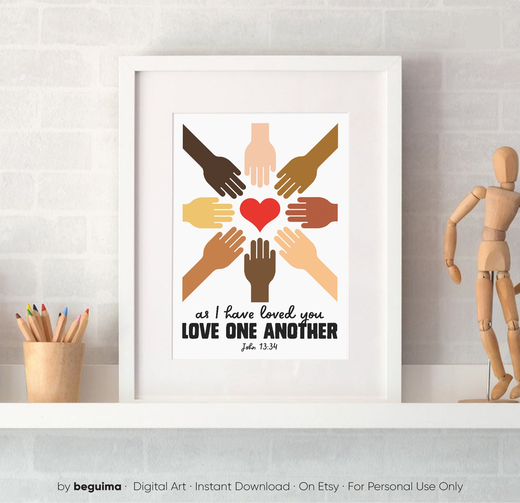 Love One Another,kid Bible Verse Prints Christian Wall Art Diversity ...