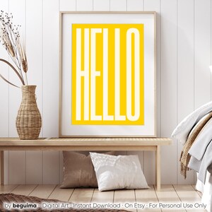 Hello Wall Art,hello Prints,yellow Wall Art,welcome Poster,printable ...