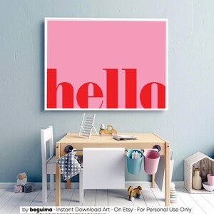 Hello Print,pink,red,hello Poster,printable Wall Art,entryway ...