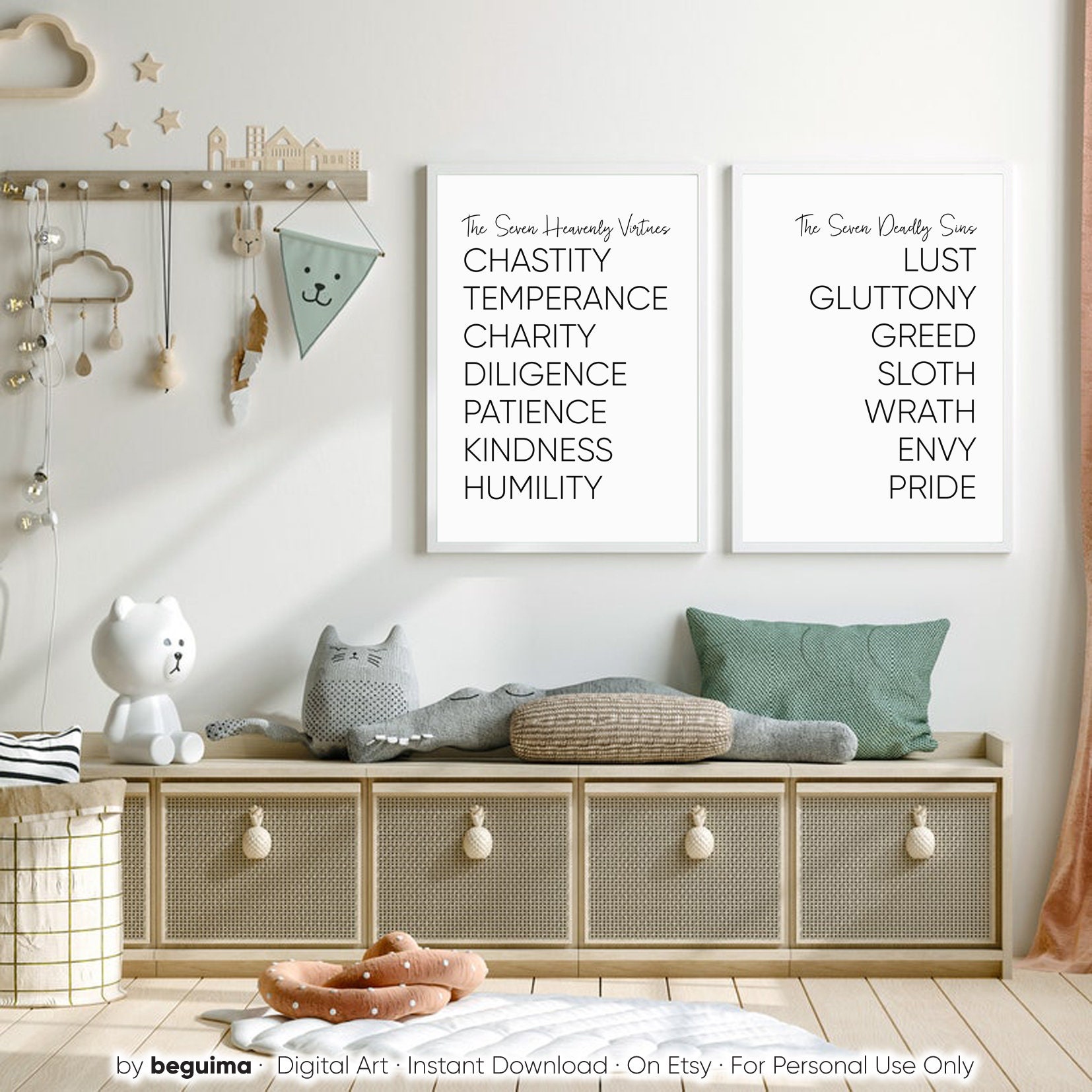 Seven Heavenly Virtues,seven Deadly Sins,bible Verse Print,inspiring ...