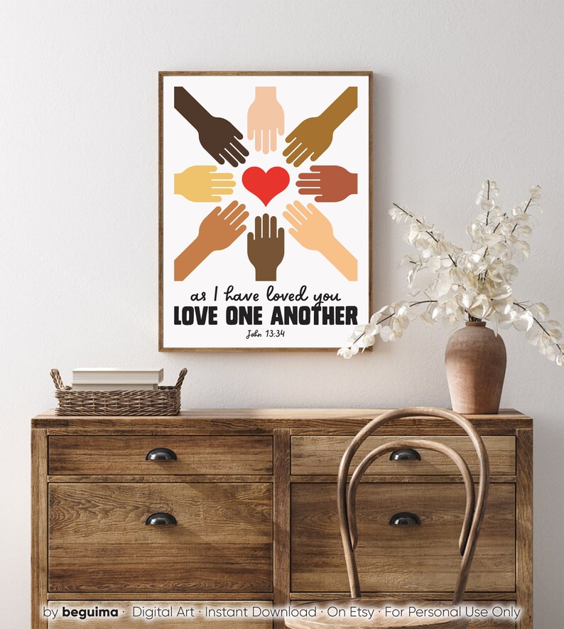 Love One Another,kid Bible Verse Prints Christian Wall Art Diversity ...