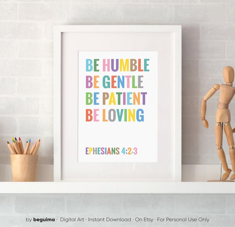 Christian Print,kids Bible Verse,ephesians 4:2-3,classroom Decor ...
